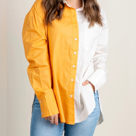 Tops | Dreamsicle Color Block Button Down | Poshmark